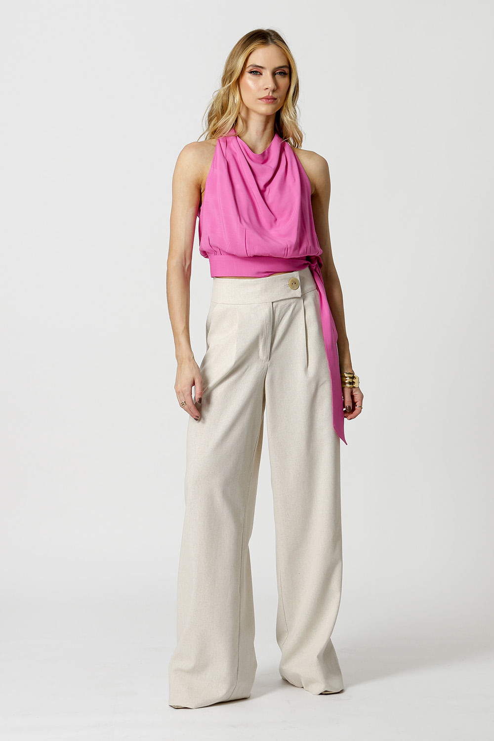 Blusa Degagê Com Amarração Na Cintura - Fucsia 1 - Trimix Online