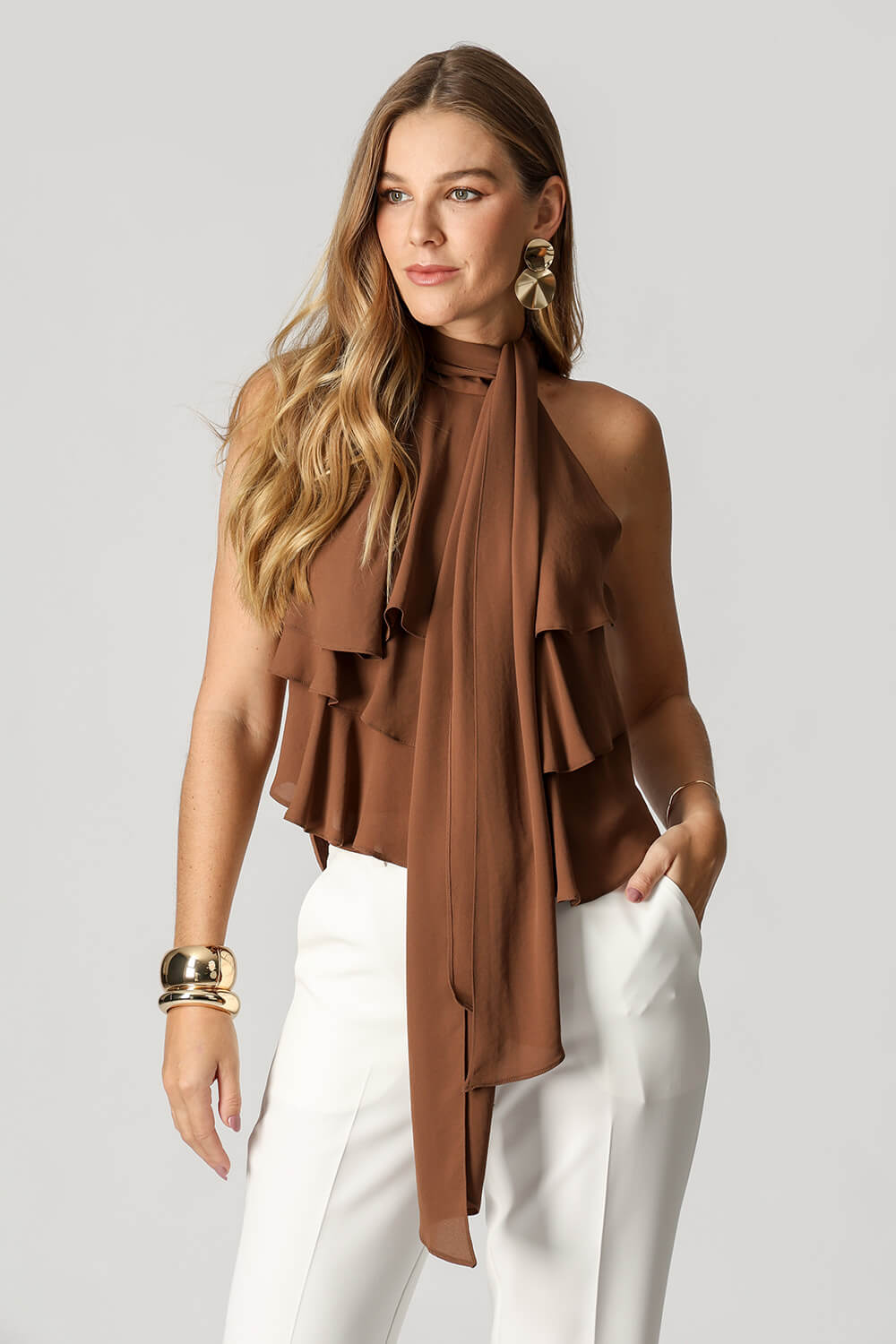 Blusa Ruffle Com Laço - Chocolate - Trimix Online